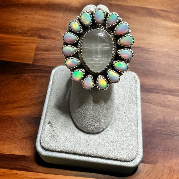 Jewelry | 3d Carved Moonstone Fire Opals Ring In Sterling Silver | Poshmark